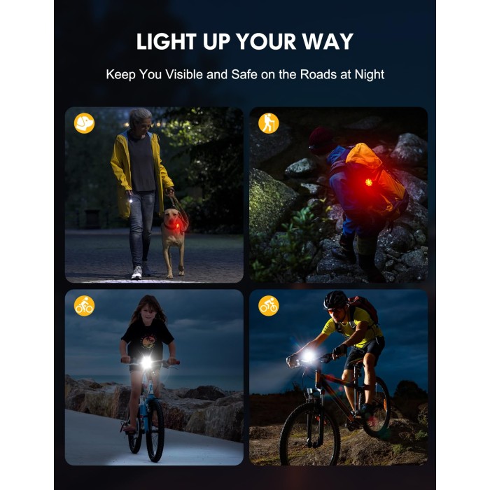 Cuvccn Bike Lights [8+7 Modes], USB Rechargeable Bike Lights Front and Back, Ultra Bright with ...